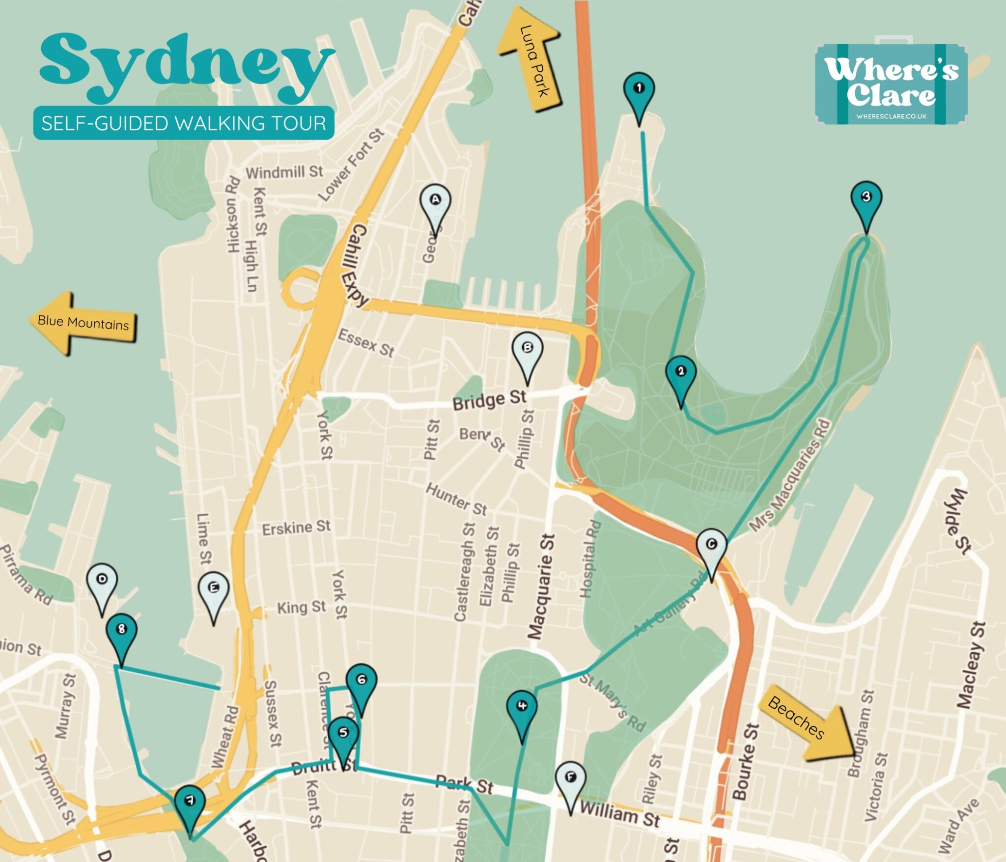 Sydney Self-guided Walking Tour Route - Where's Clare